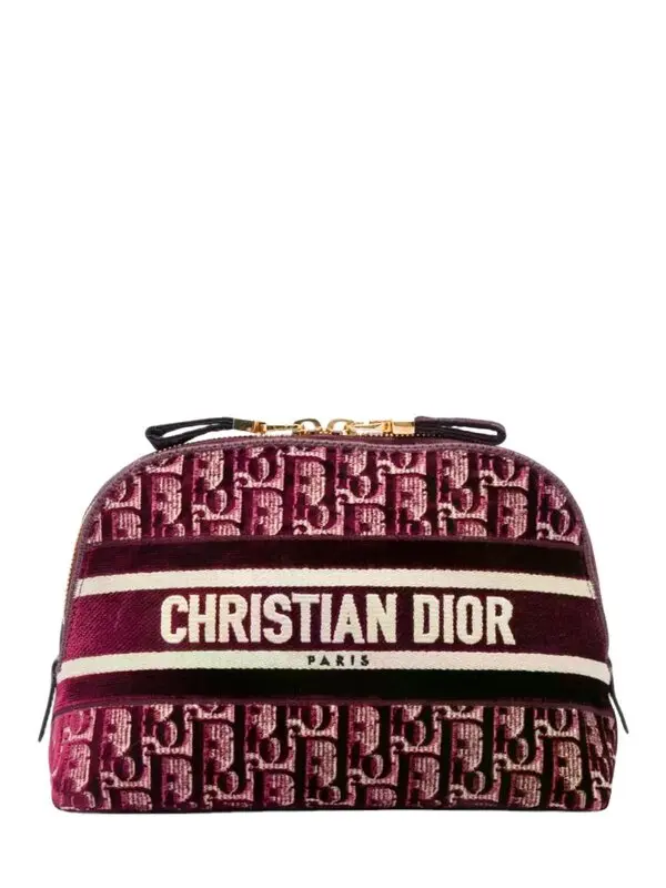 Dior 2021 Oblique Embroidered Velvet Cosmetic Pouch - Red