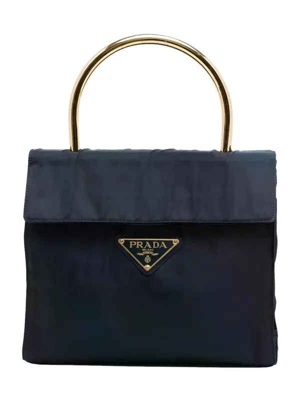 Prada Tessuto Metal Top Handle Bag - Black