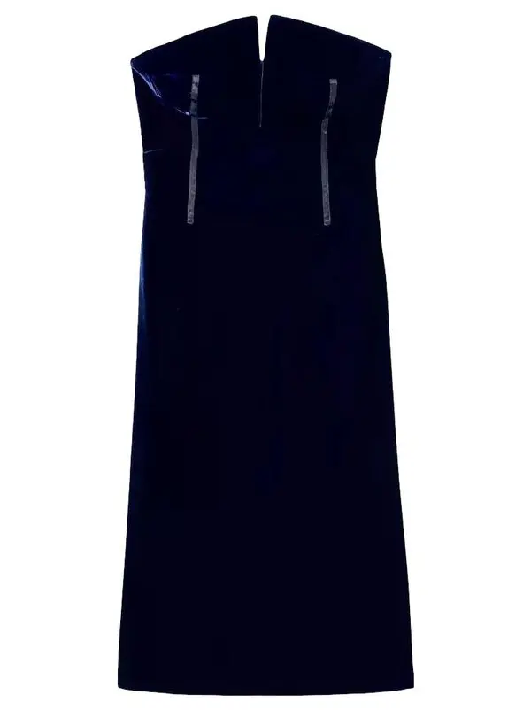 TOM FORD Strapless Midi Dress With Grosgrain Trim - Blue