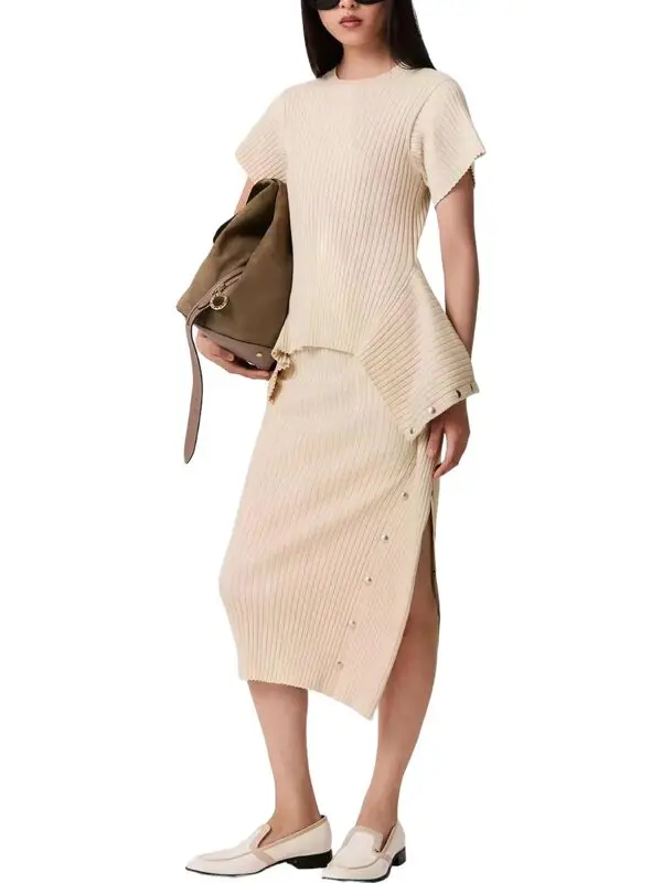 Stella McCartney Ribbed-knit Midi Skirt - Neutrals