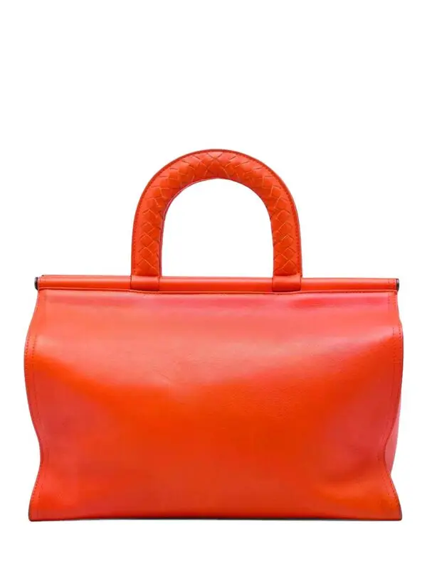 Bottega Veneta 2012-2026 Leather Intrecciato Frame Top Handle Bag Handbag - Orange