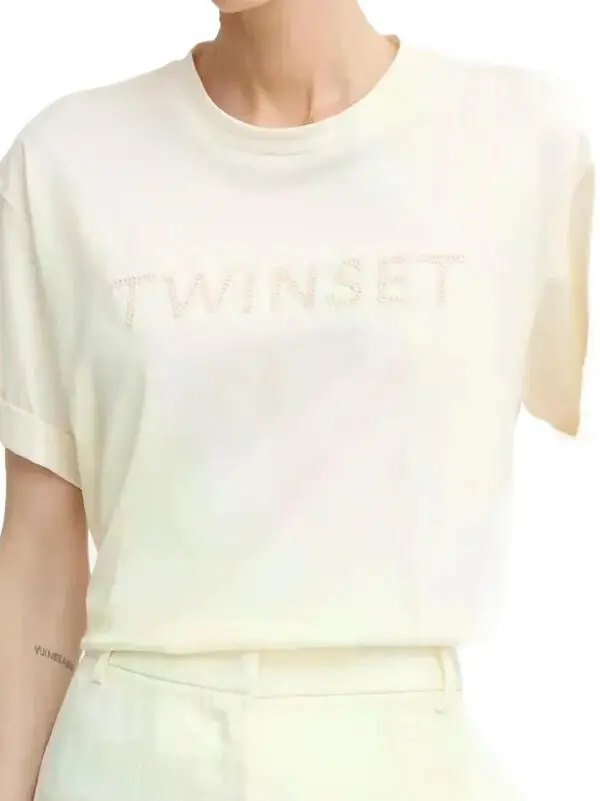 TWINSET Logo Embellished T-shirt - Neutrals
