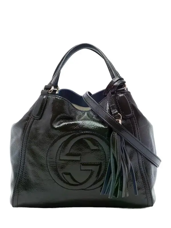 Gucci Patent Leather Soho Satchel With Tassel Detail - Blue
