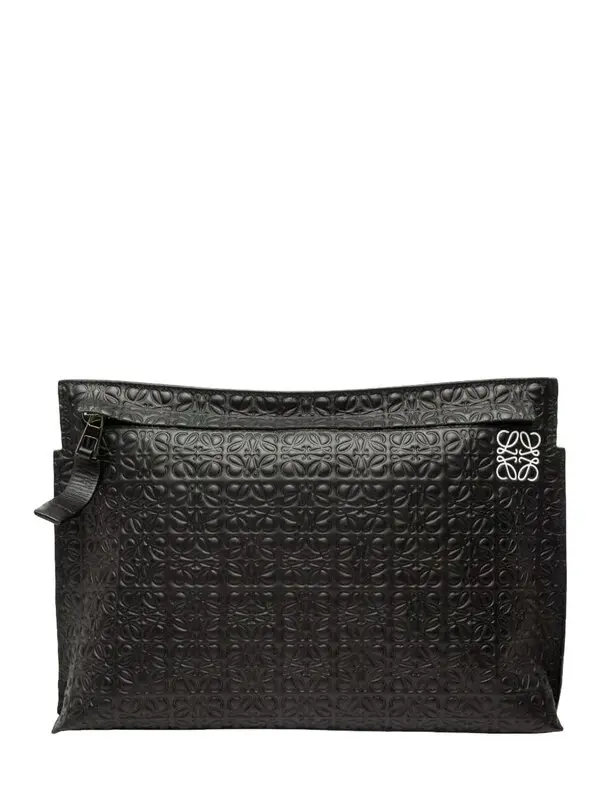 Loewe Embossed Leather Repeat T Clutch Bag - Black