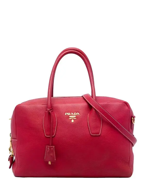 Prada Vitello Daino Bauletto Bag Satchel - Red