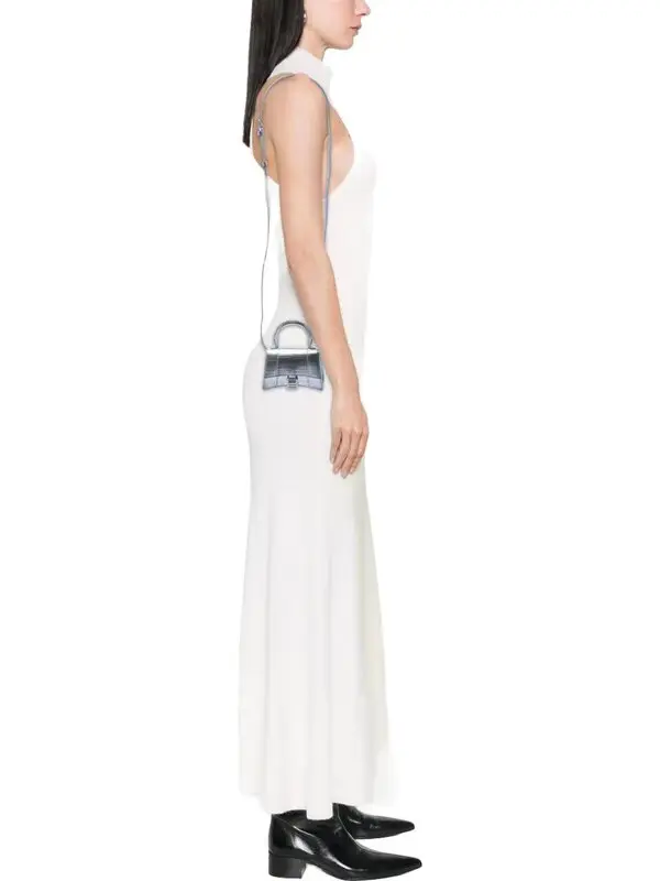 Balenciaga Mini Metallic Croc Embossed Calfskin Hourglass Top Handle Bag - Silver