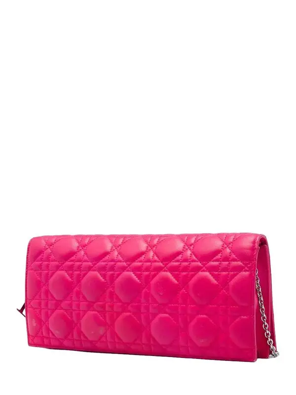 Dior Lambskin Cannage Lady Chain Convertible Clutch Crossbody Bag - Pink
