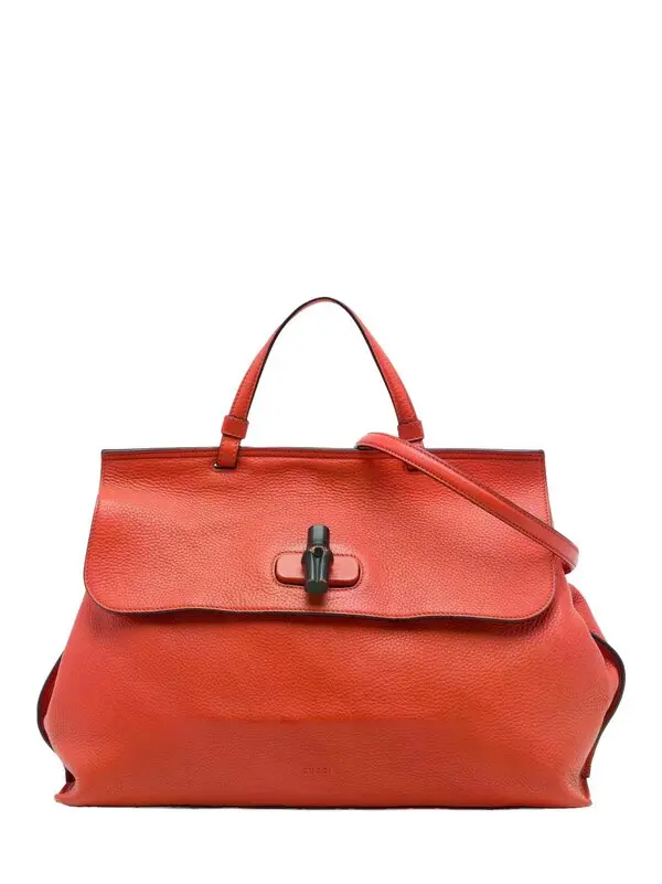 Gucci Calfskin Bamboo Satchel - Orange