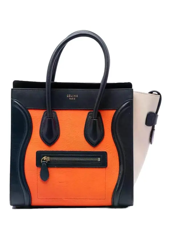 Celine Leather Luggage Tote Handbag - Orange