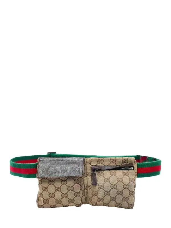 Gucci Gg Canvas Web Double Pocket Belt Bag - Neutrals