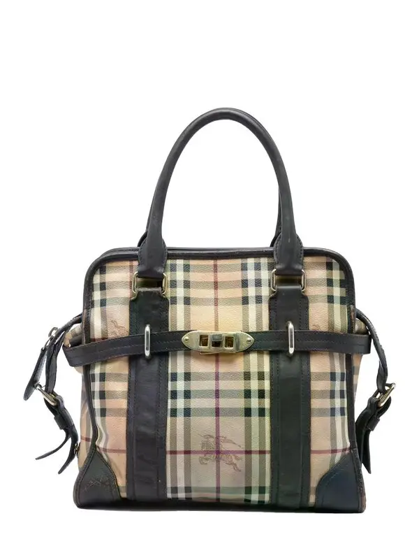 Burberry Haymarket Check Coated Canvas Satchel - Black