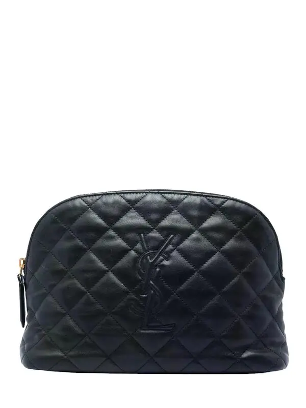 Saint Laurent Quilted Lambskin Cassandre Cosmetic Pouch - Black