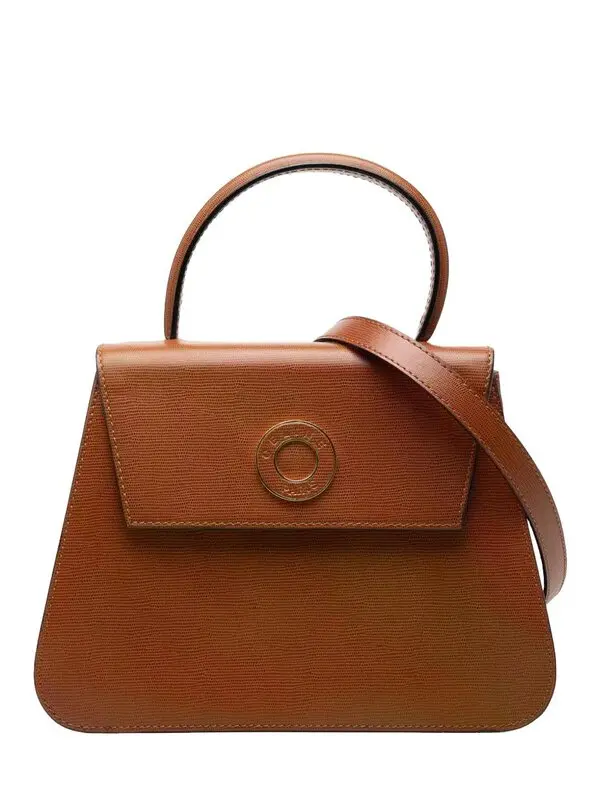 Celine Embossed Leather Top Handle Bag Satchel - Brown