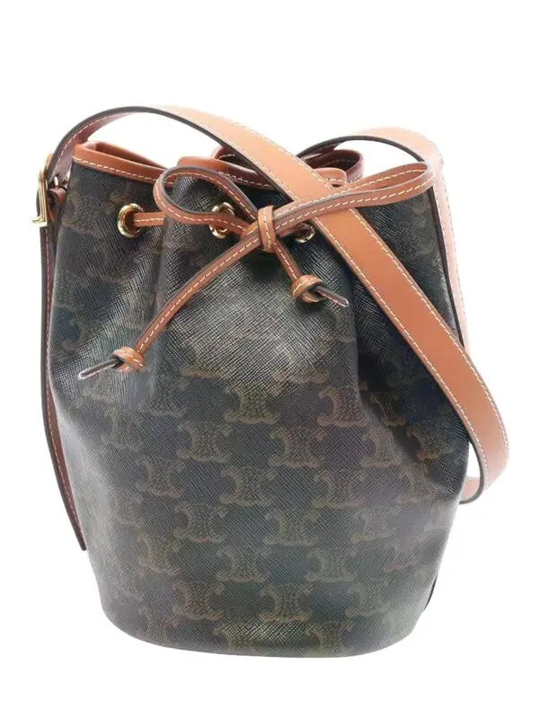 Celine Triomphe Coated Canvas Drawstring Bucket Bag - Black