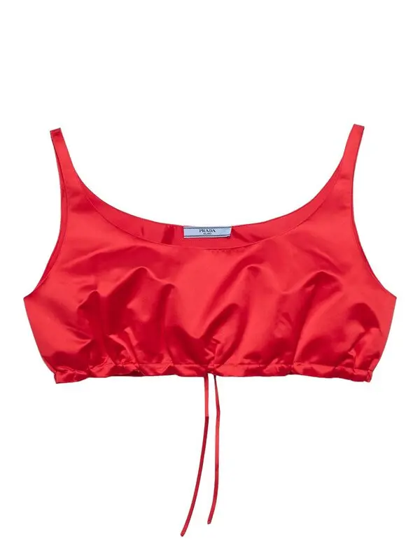 Prada Duchess Cropped Top With Drawstring Hem - Red