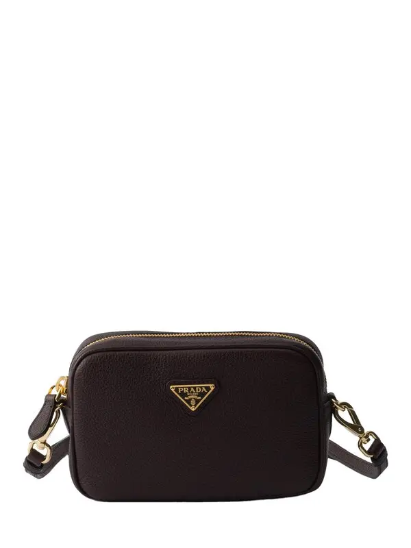 Prada Leather Mini Bag With Enamelled Triangle Logo - Brown