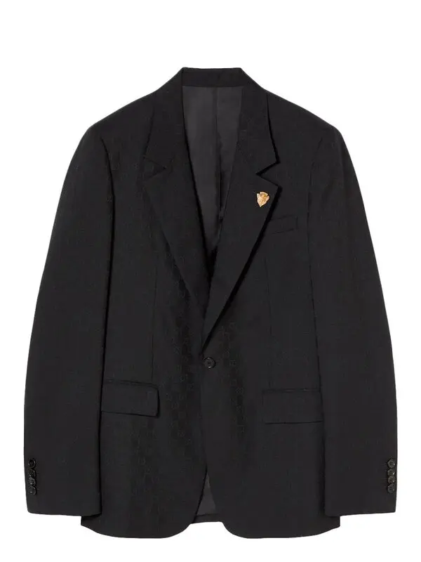 Gucci Single-breasted Jacket With Gg Weave - Black