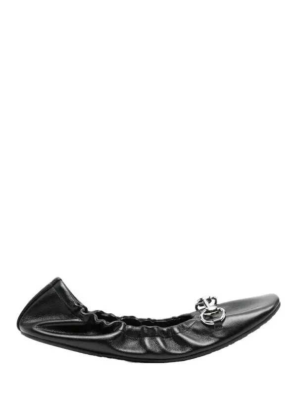 Gucci Prima Leather Ballerina Flats With Horsebit Detail - Black