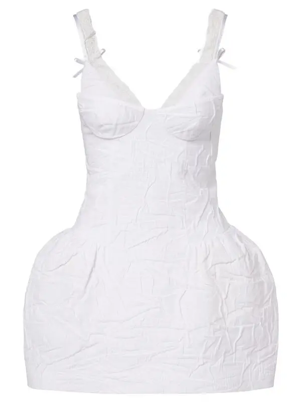 SHUSHU/TONG Crinkled Cotton-blend Mini Dress - White