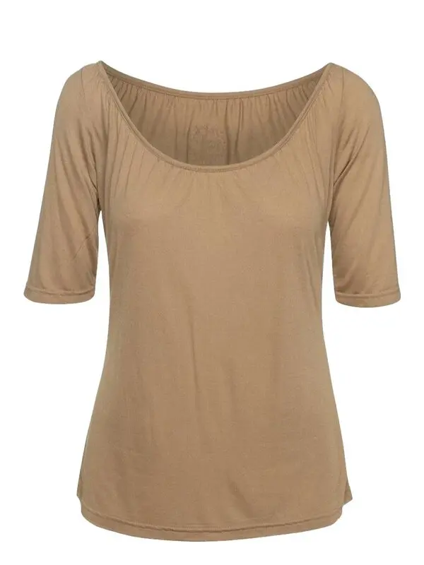 CONQUISTA Short Sleeve Top With Rhinestone Detail - Brown