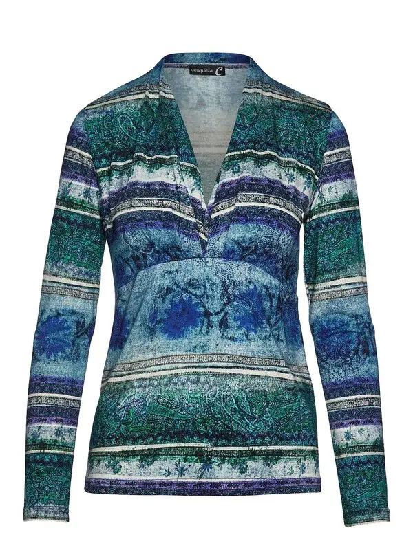 CONQUISTA Printed Faux Wrap Jersey Top With Long Sleeves - Green
