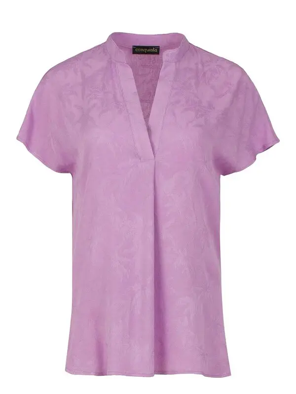CONQUISTA Sleeveless Jacquard Top With Mandarin Collar - Pink