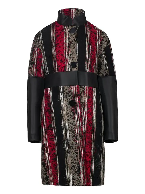 CONQUISTA Wool Coat With Faux Leather Detail - Red