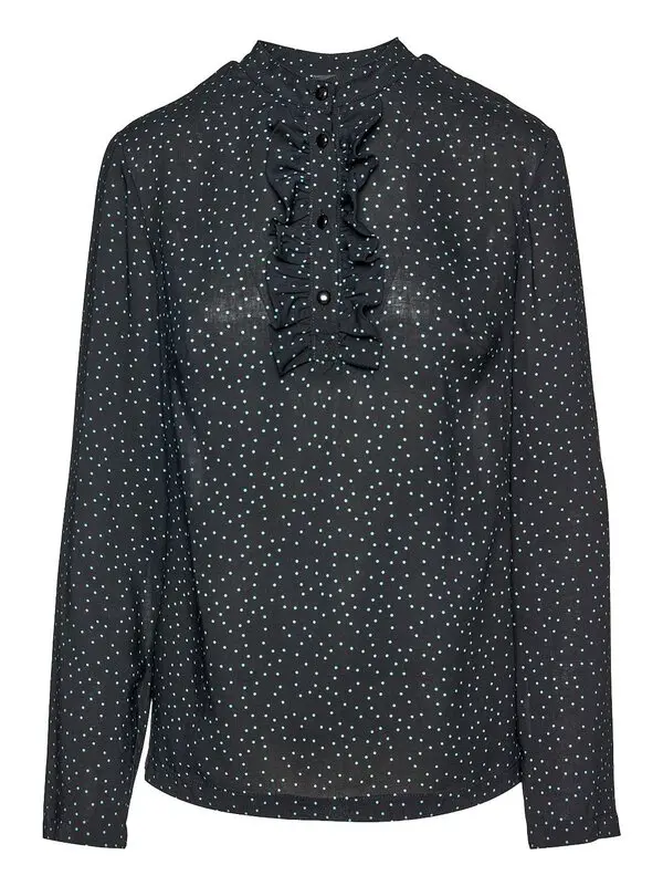CONQUISTA Polka Dot Blouse With Ruffle Detail - Black