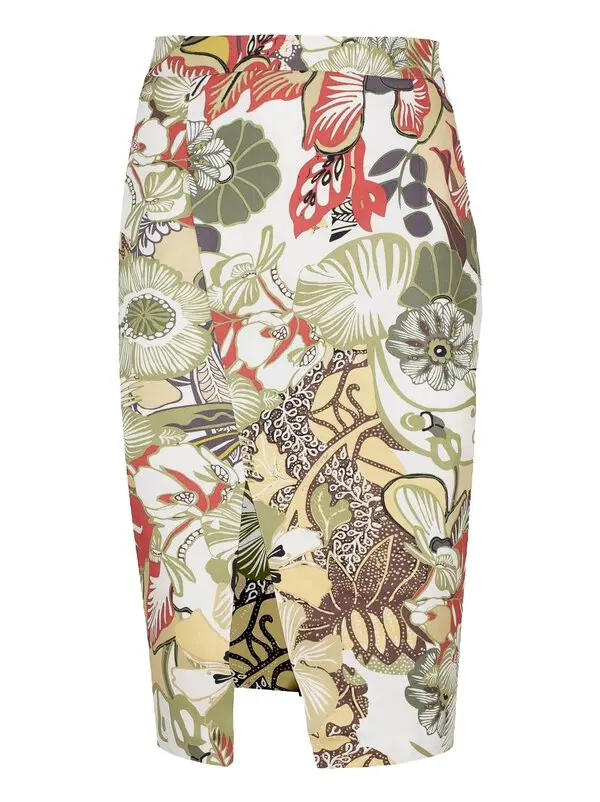 CONQUISTA Floral Cotton Pencil Skirt - Beige