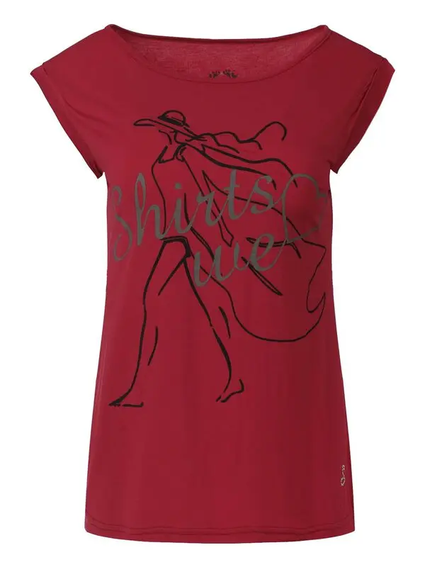 CONQUISTA Sleeveless Printed Top With Rhinestone Logo - Red