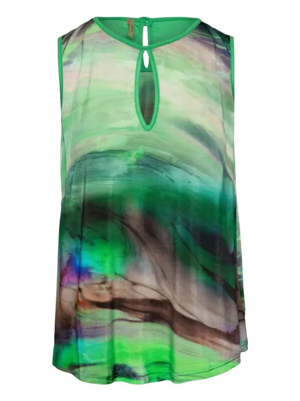 CONQUISTA Sleeveless Keyhole Detail Print Top - Green