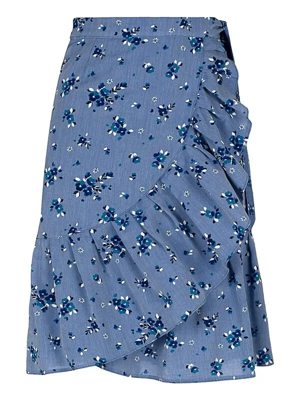 CONQUISTA Floral Wrap Ruffle Skirt - Blue