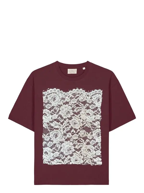 EFFEI Lumière Lace Insert Cotton T-shirt - Red