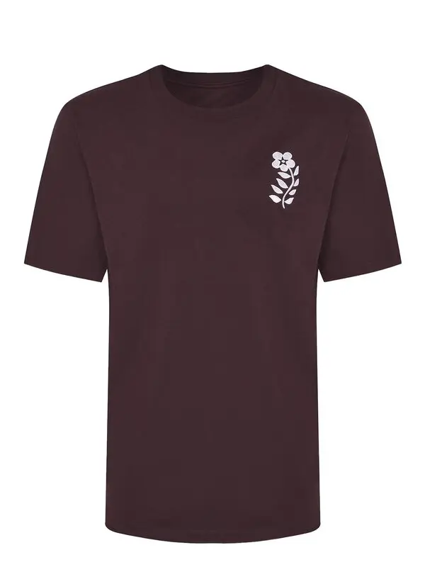 INGMARSON Flower Embroidered Organic Cotton T-shirt Burgundy - Red