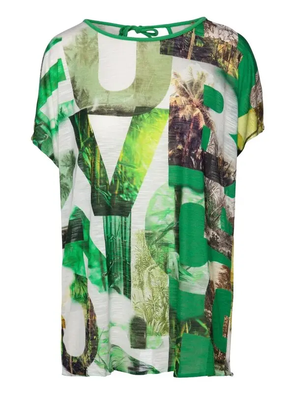 CONQUISTA Print Flama Top With Tie Detail - Green