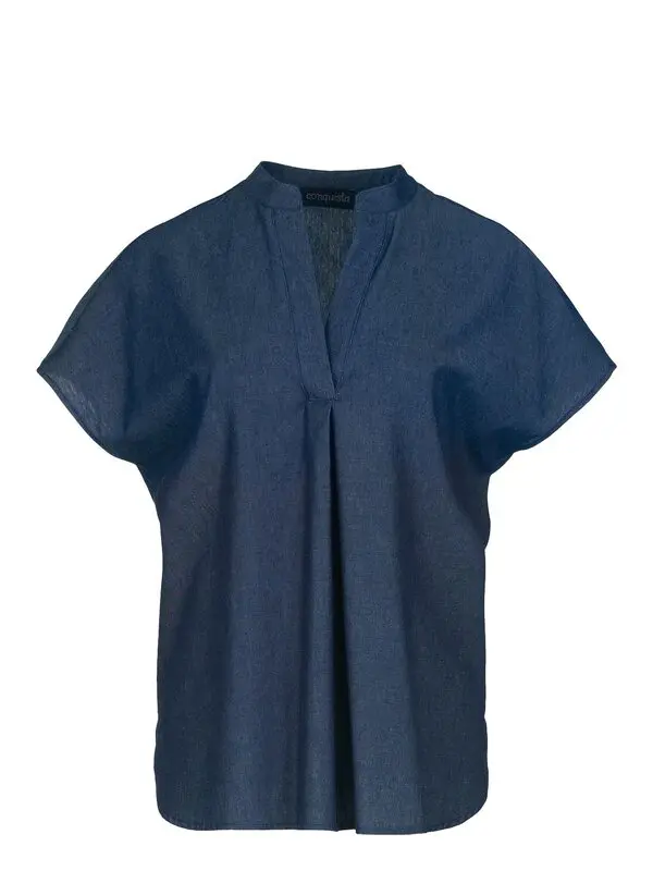 CONQUISTA Sleeveless Indigo Cotton Top - Blue