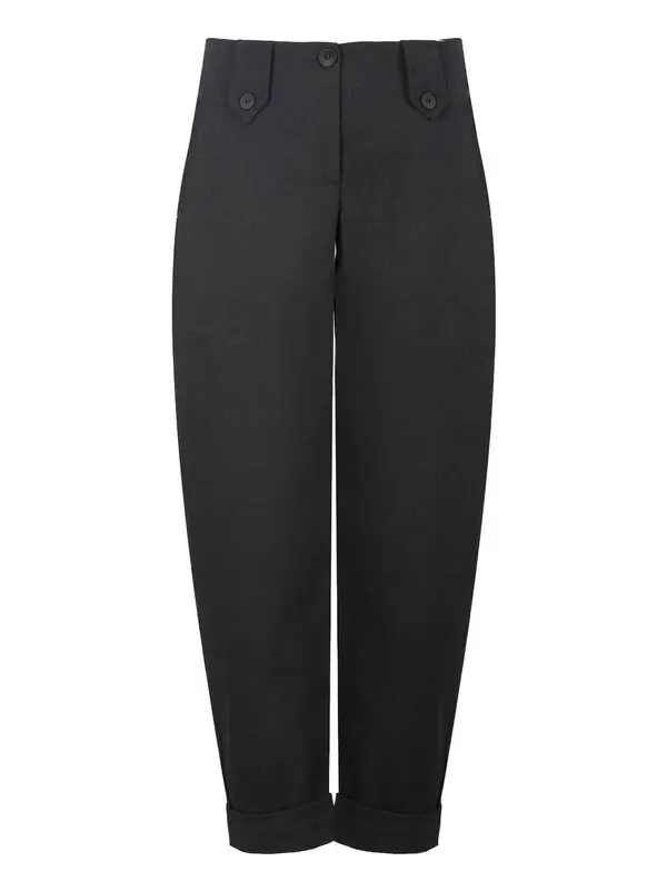CONQUISTA Full Length Virgin Wool Style Tapered Leg Pants With Turn-ups - Grey