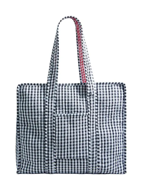 YUMI Gingham Quilted Shopper Bag - Black