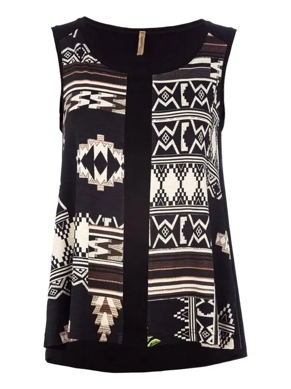 CONQUISTA Sleeveless Tropical Print Top - Black