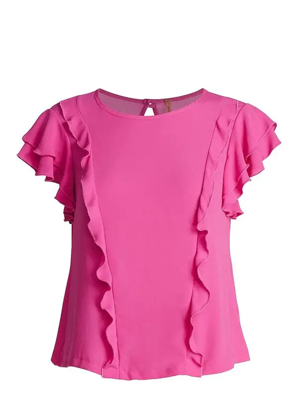 CONQUISTA Frill Detail Short Sleeve Top - Pink