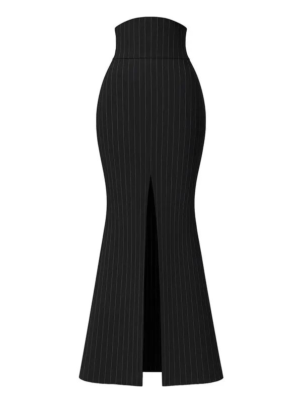 LOLAM Gretta Skirt With Pinstripes And Slit - Black