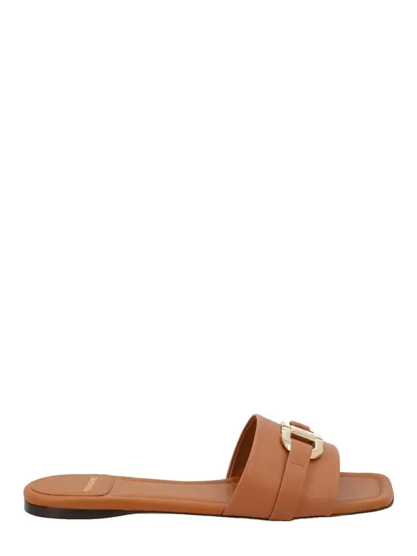 FERRAGAMO Slides With Gold Tone Detailing - Leather
