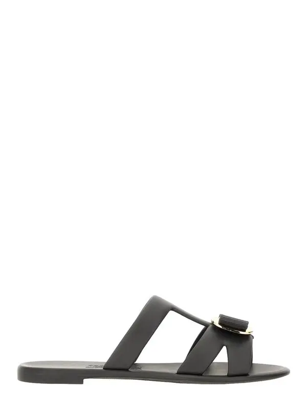 FERRAGAMO Flat Sandals With Buckle Detail - Black
