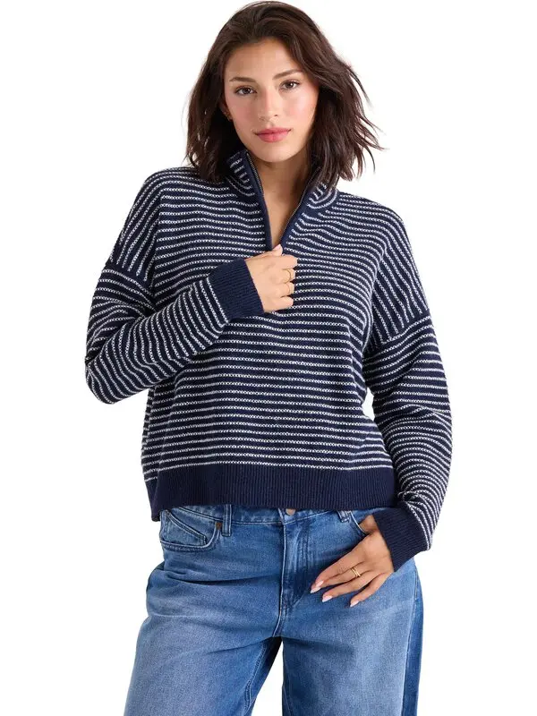 Volcom Sun Of Sand Striped Quarter-zip Sweater - Peacoat