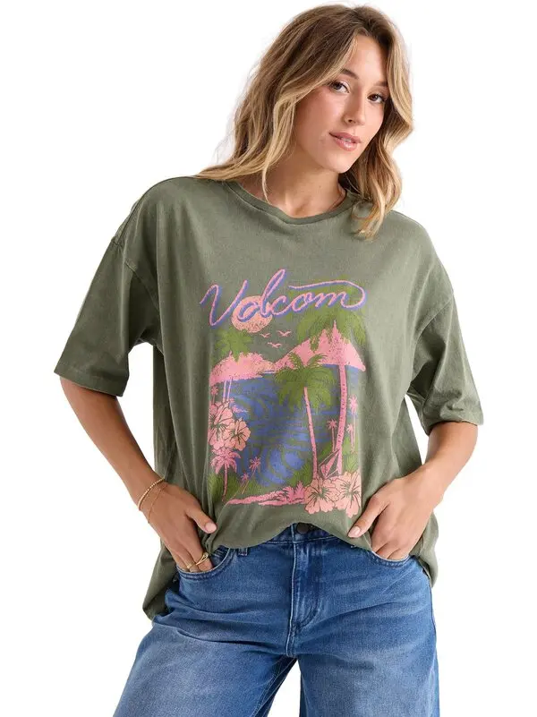 Volcom Night Shade Bad Tee" Oversized Graphic T-shirt - Martini Olive