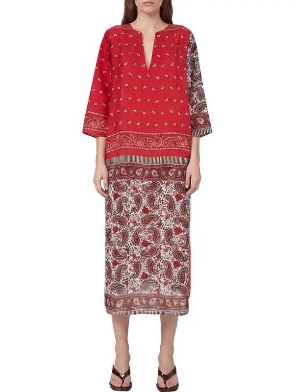 PAROSH P.a.r.o.s.h. Paisley Print Silk Midi Tunic - Red