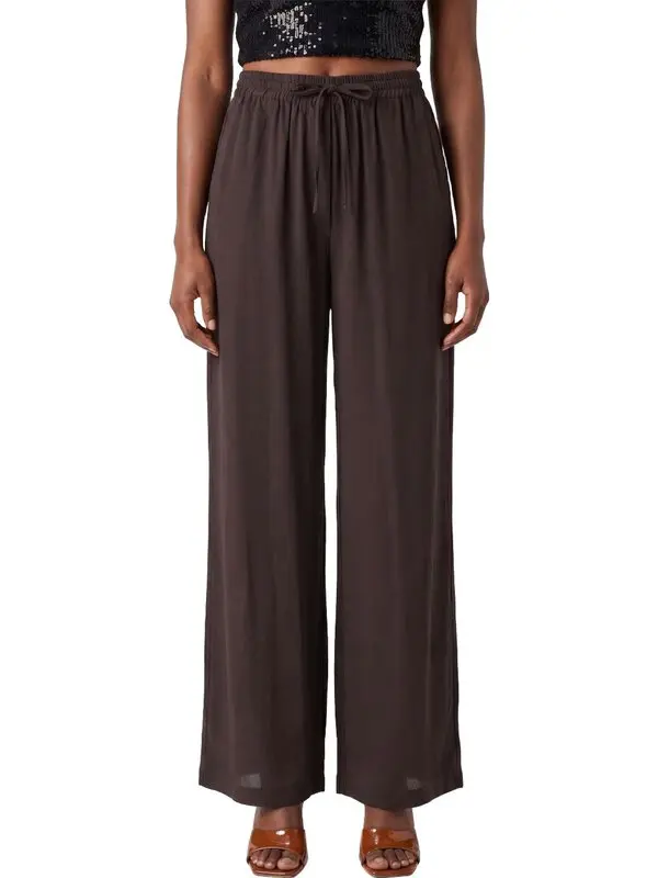 PAROSH P.a.r.o.s.h. High-waisted Silk Palazzo Trousers With Drawstring Waist - Brown