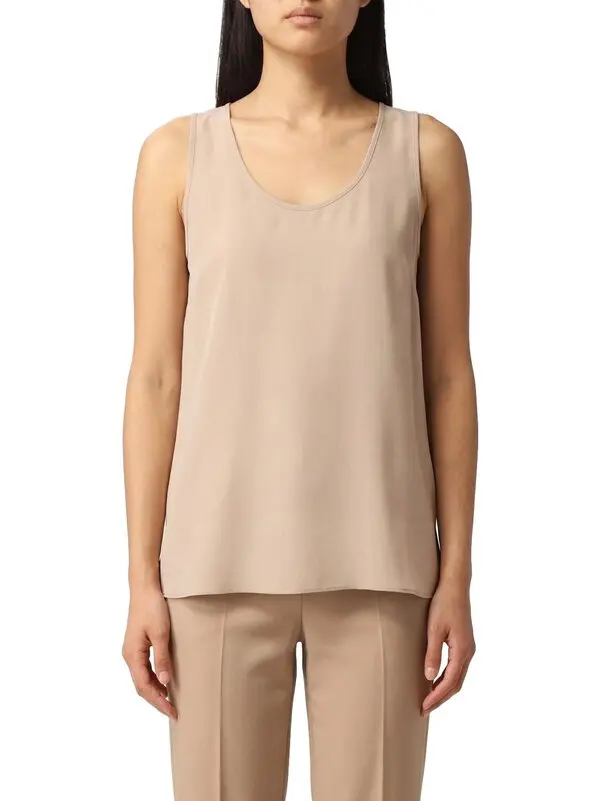 PAROSH P.a.r.o.s.h. Sleeveless U-neck Top In Polyester - Beige