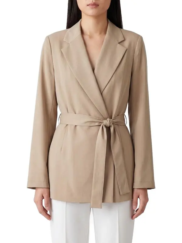 PAROSH P.a.r.o.s.h. Belted Robe-style Blazer - Beige
