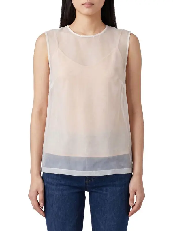 PAROSH P.a.r.o.s.h. Sleeveless Silk Crewneck Top - White